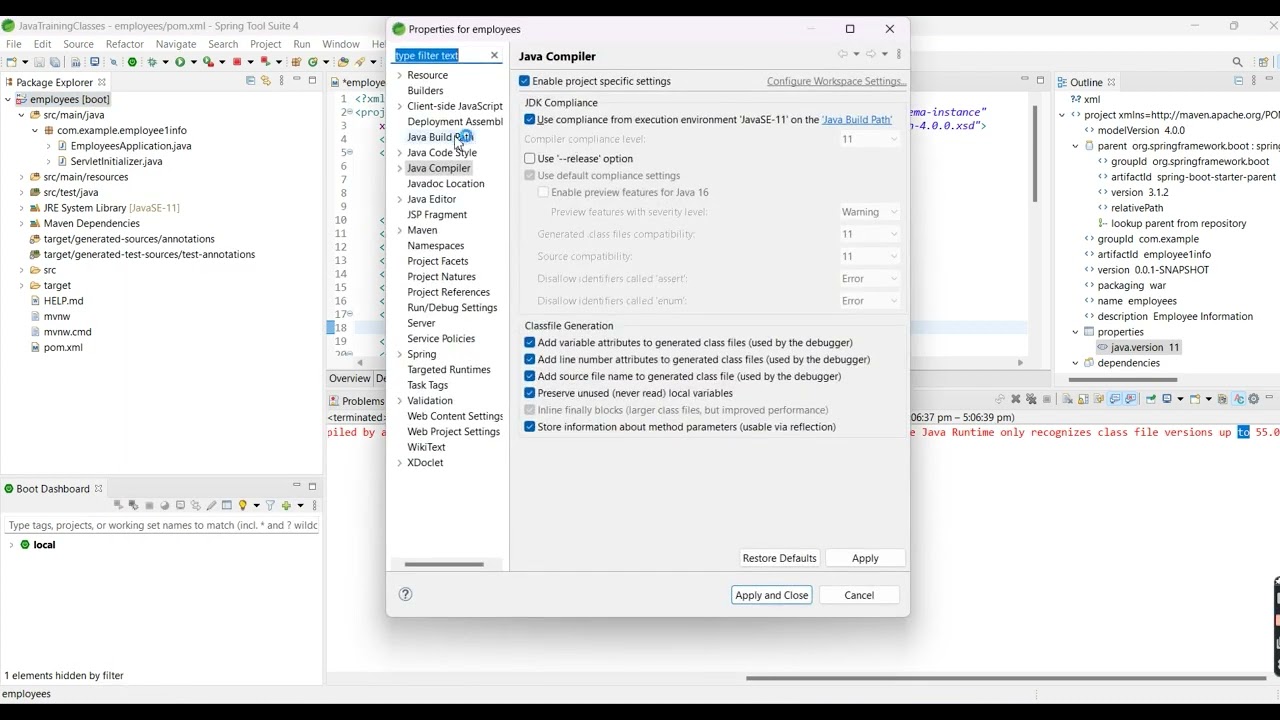 Spring boot | How to fix It has been compiled by a UnsupportedClassVersionError |