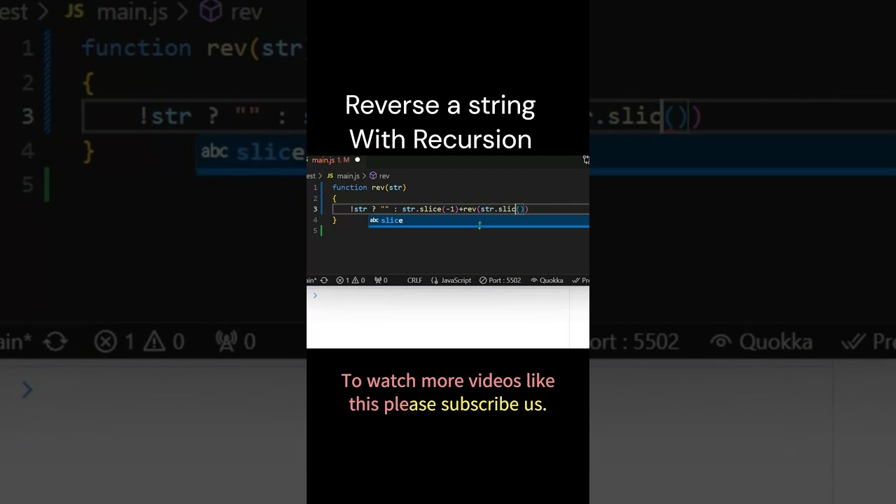 Interview Challenge # 108 || Reverse a string with recursion in js #shorts #javascript