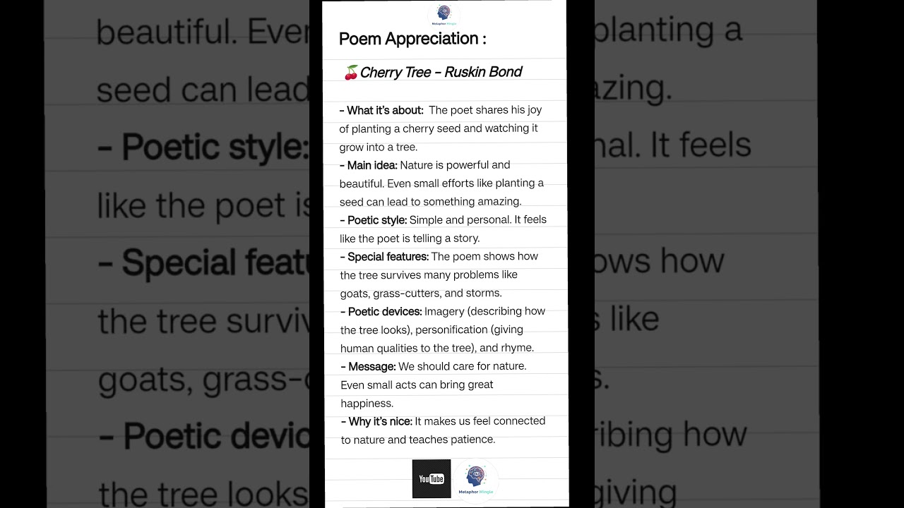 Appreciation of poem 11th standard🍒 Cherry Tree🍒🌲#HSC class 11th English poem #reelschallenge