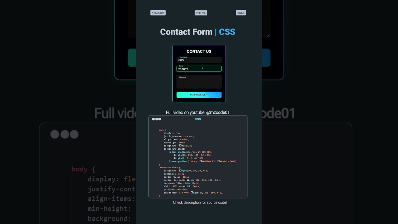 Build a STUNNING Contact Form with CSS (2025 Design Trends + Responsive Animations) #mzcode01 #css