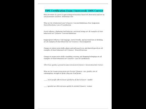TIPS Certification Exam Answered 100% Correct