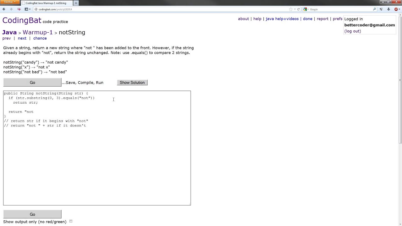 CodingBat - Java Warmup-1 Solution - notString