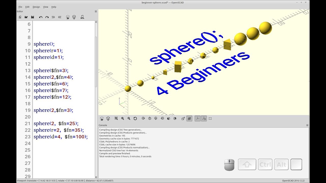 OpenSCAD Tutorial Sphere - Beginnners