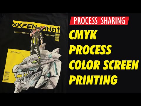SCREEN PRINTING CMYK PROCESS COLOR ON BLACK T-SHIRT. XK PENJAHAT MERCHANDISE.