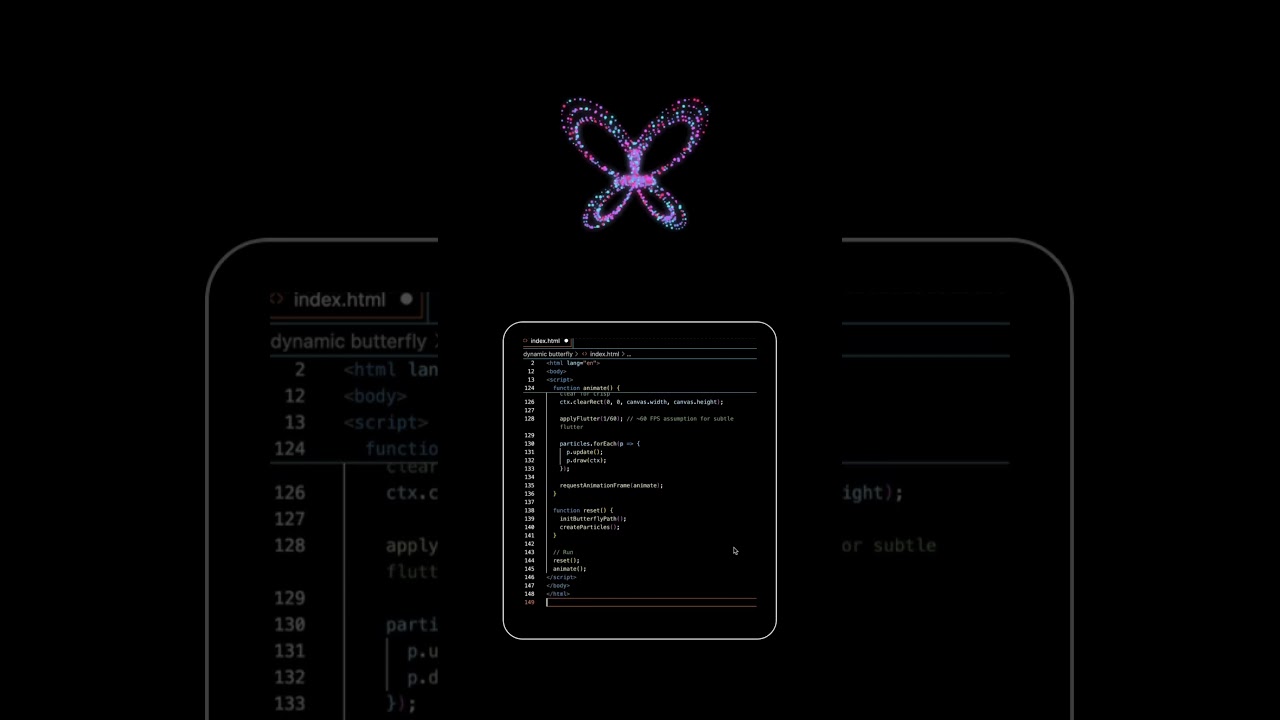 🦋 Glowing Butterfly Particle Animation | HTML CSS JavaScript ✨ #shorts