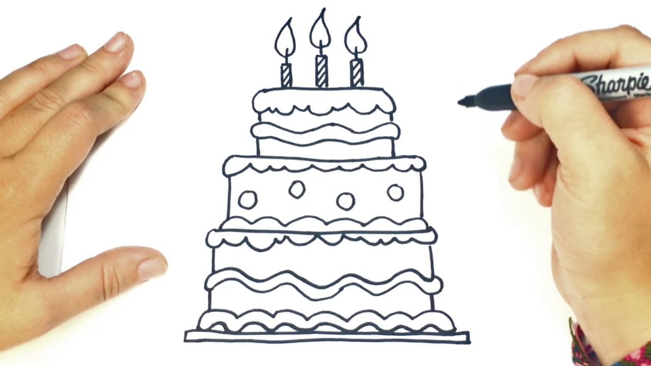 Cómo dibujar un Pastel de Cumpleaños paso a paso | Dibujo fácil de Pastel de Cumpleaños