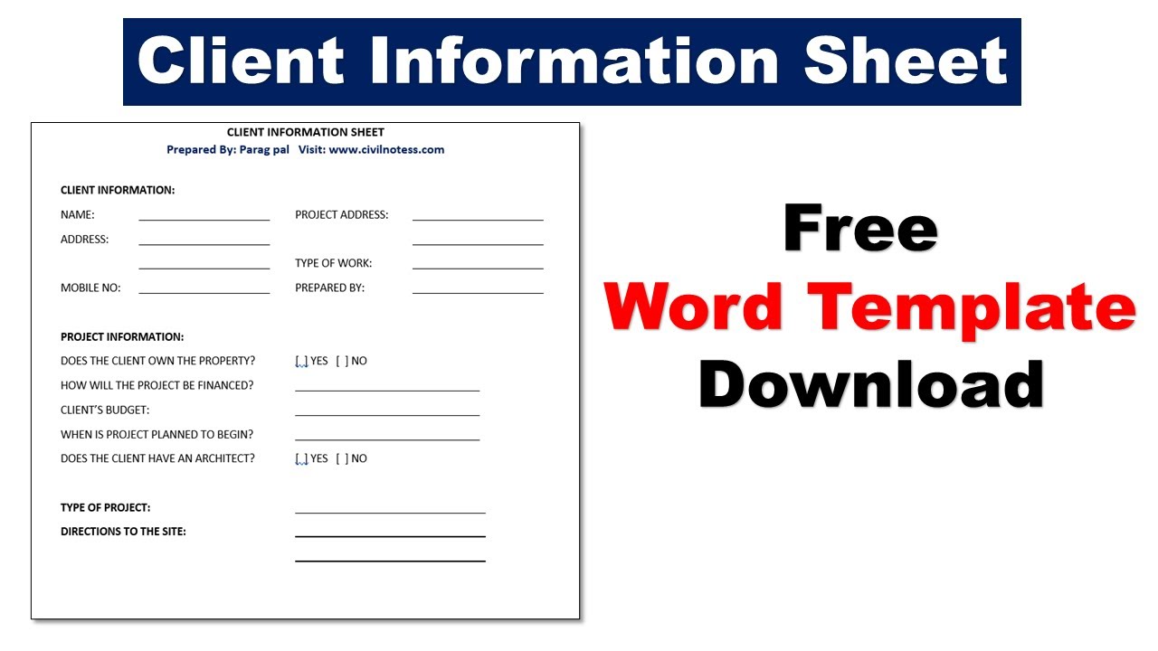 Client Information Sheet | Free word template download