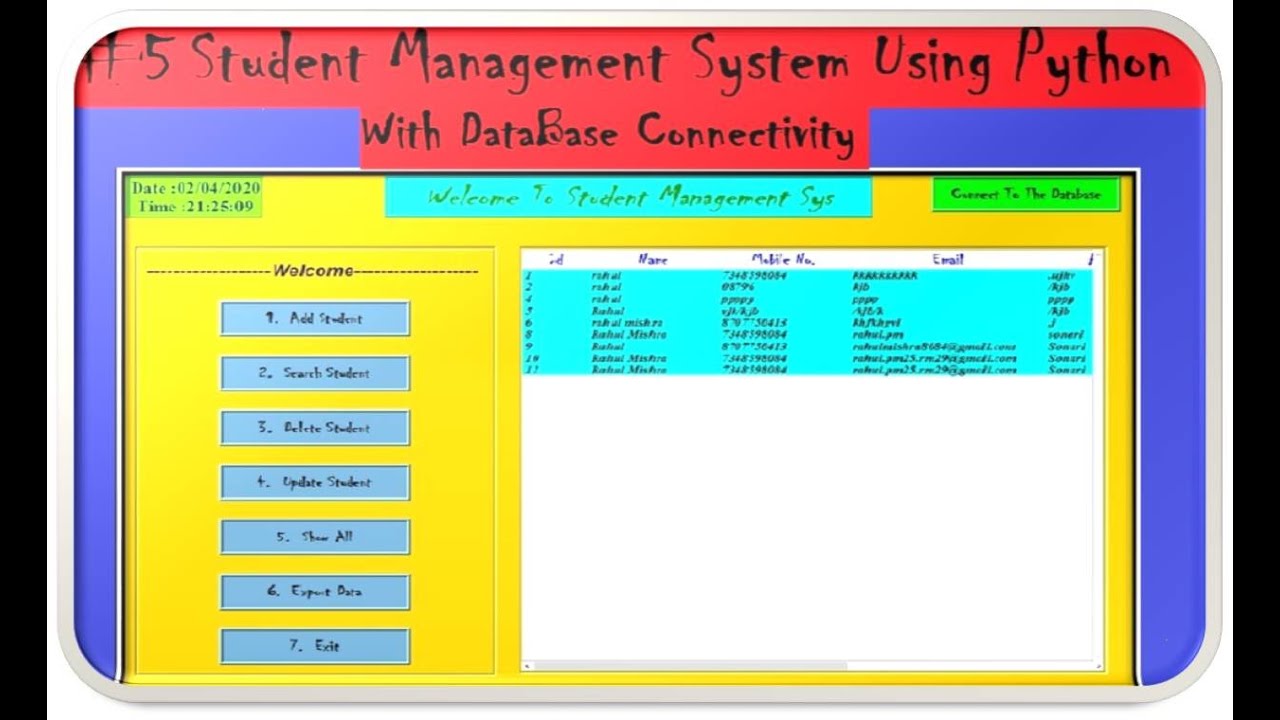 Student Management System Using Python with Database Connectivity #5 | Python mini projects #34