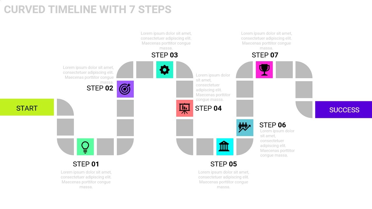 Curved Timeline PowerPoint Template with 7 Steps