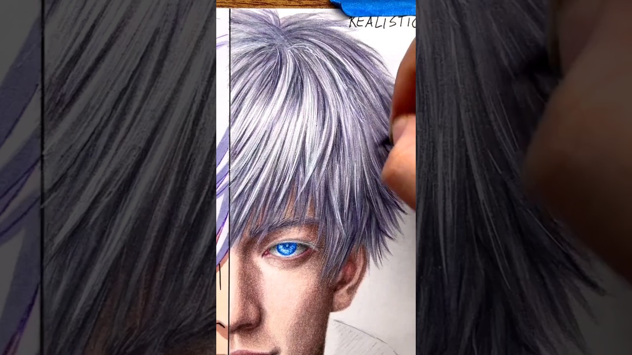 Anime vs Realistic | Gojo Satoru Drawing ✨🔥 #shorts
