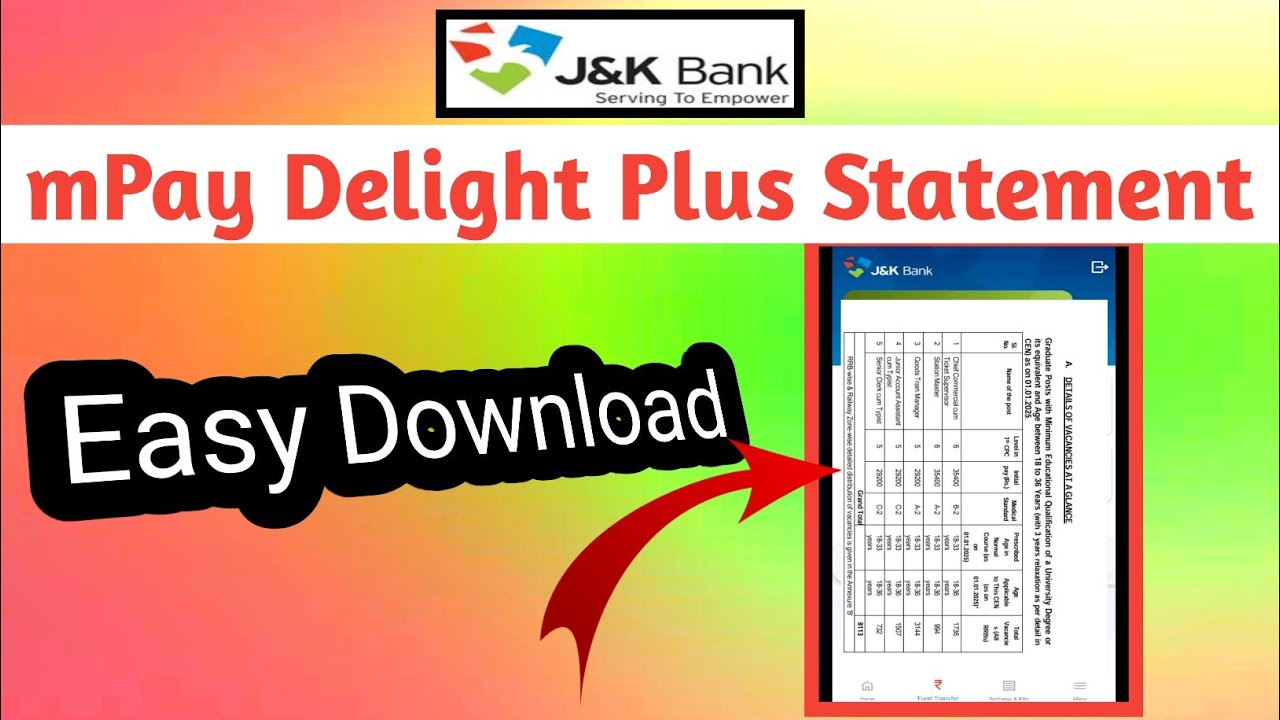 mPay Delight Plus Statement download | JK bank statement online