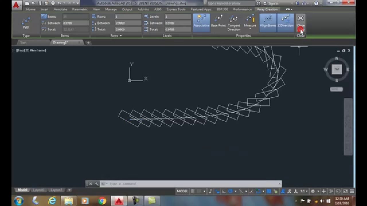 AutoCAD I  12-19 Path Array Tangent Direction