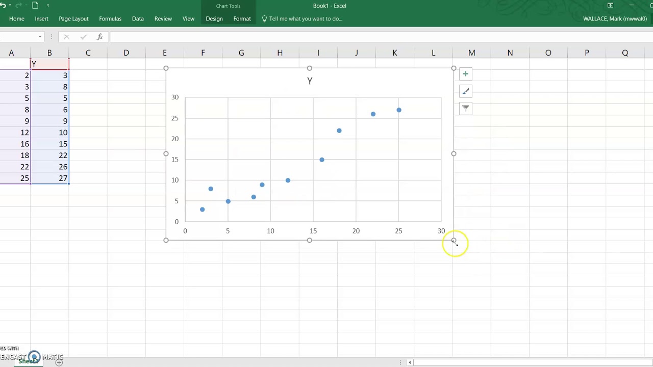 MS EXCEL Bivariate Data Create Scatterplot Linear Trendline R squared