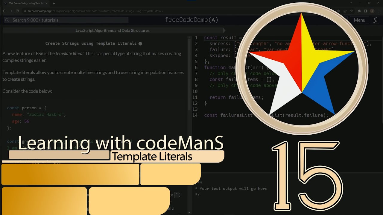 JavaScript ES6 15: Create Strings using Template Literals | FreeCodeCamp