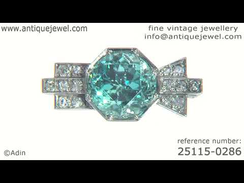 1950s Platinum Brooch with Blue Zircon – Refined Mid-Century Geometry. (Adin N 25115-0286)