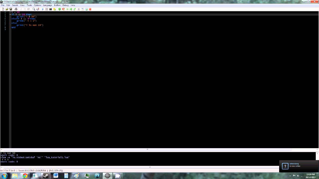 Lua Tutorial 3: If Statements