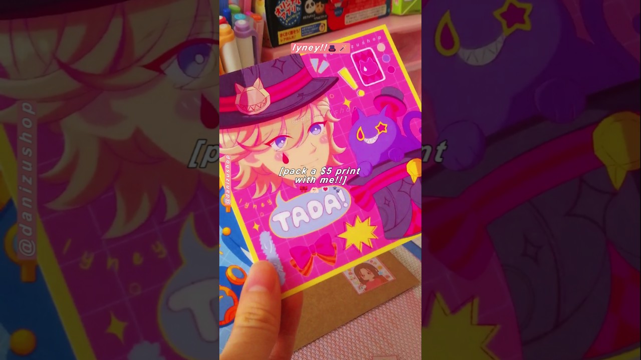pack a lyney print with me🎩💌#stickershop #lyney  #packingorders #animefanart #genshinimpactfanart