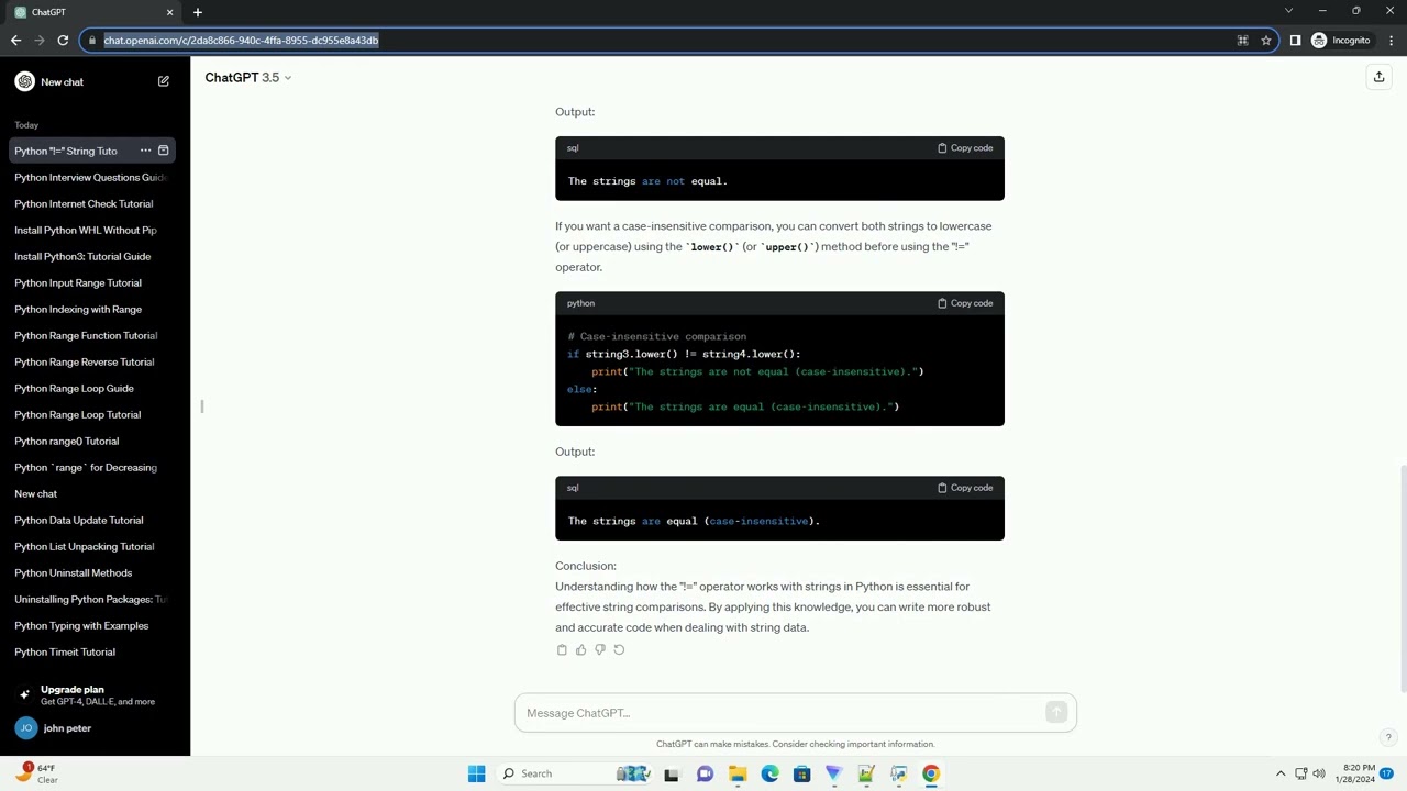 python is not equal to string