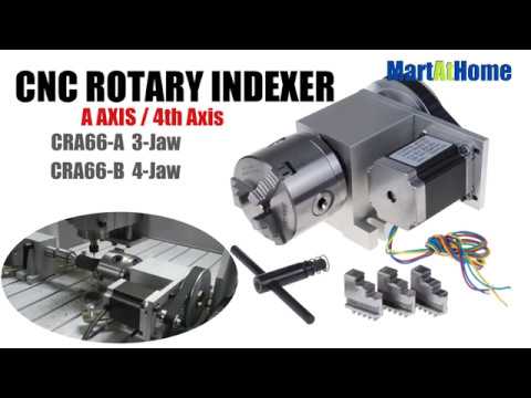 CRA66-A/B/C CNC Router Rotary Indexer 4th Axis 6:1 with 3-jaw Chuck and 57 Stepper Motor 250 Oz-in