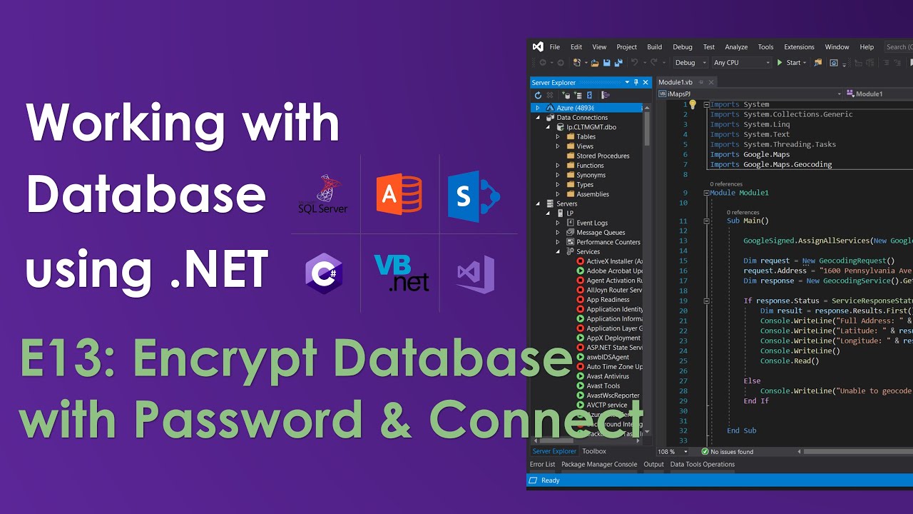 Encrypt Database with Password and Set up DB Connection - Oledb .NET E13