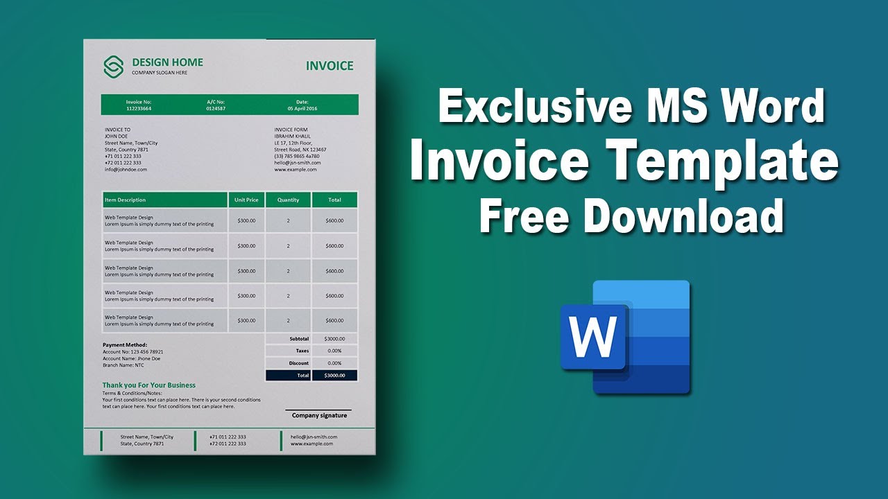 How to Create Exclusive Modern Invoice Template Blue in Microsoft Word