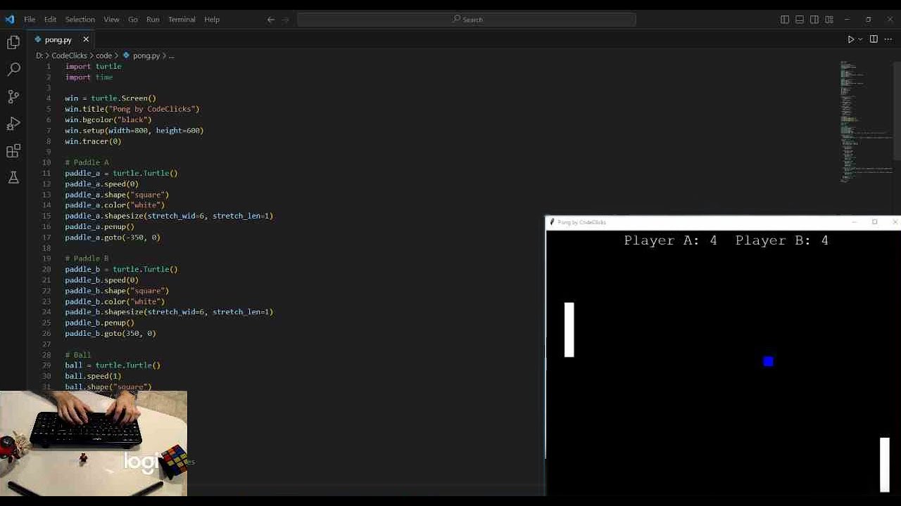 Python Coding ASMR: Keyboard Sounds & Classic Pong Game Tutorial