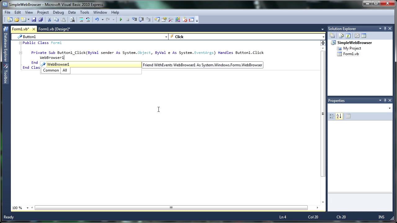 Simple Web Browser in Visual Basic | VB Lesson 01