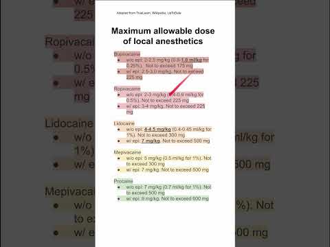 Maximum allowable dose of local anesthetics