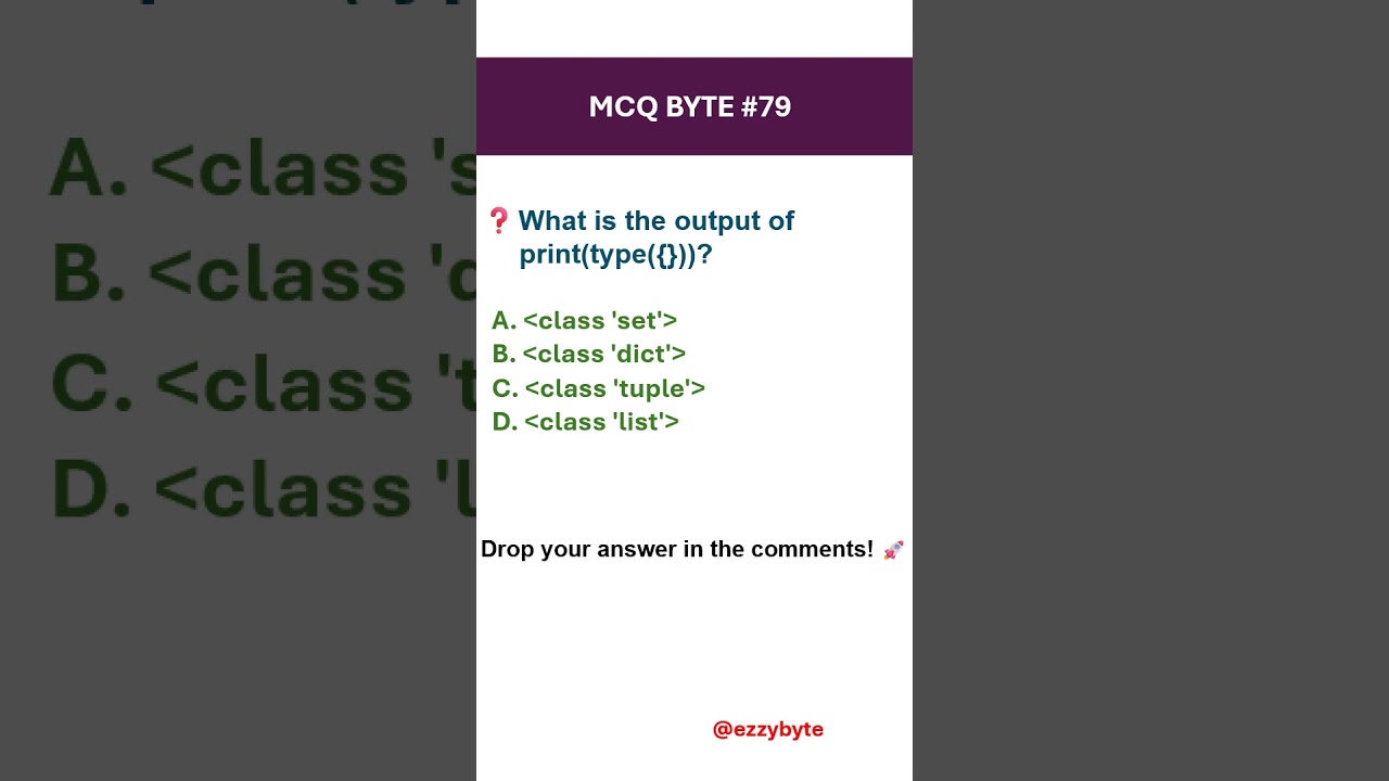 Python Interview Question: Is {} a Set or a Dict? #mcqs #python #ezzybyte