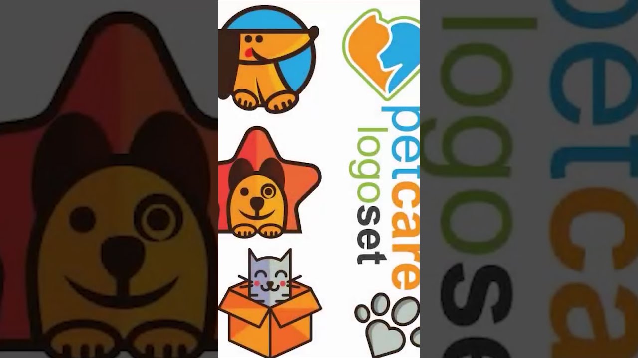 Pet logo design 3cats 2dogs and 2marks art set creation in adobe illustrator