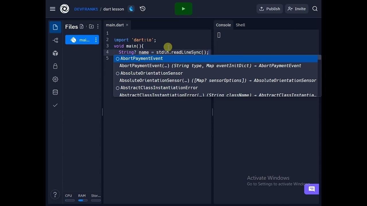 how to take input from a user in  Dart programming language