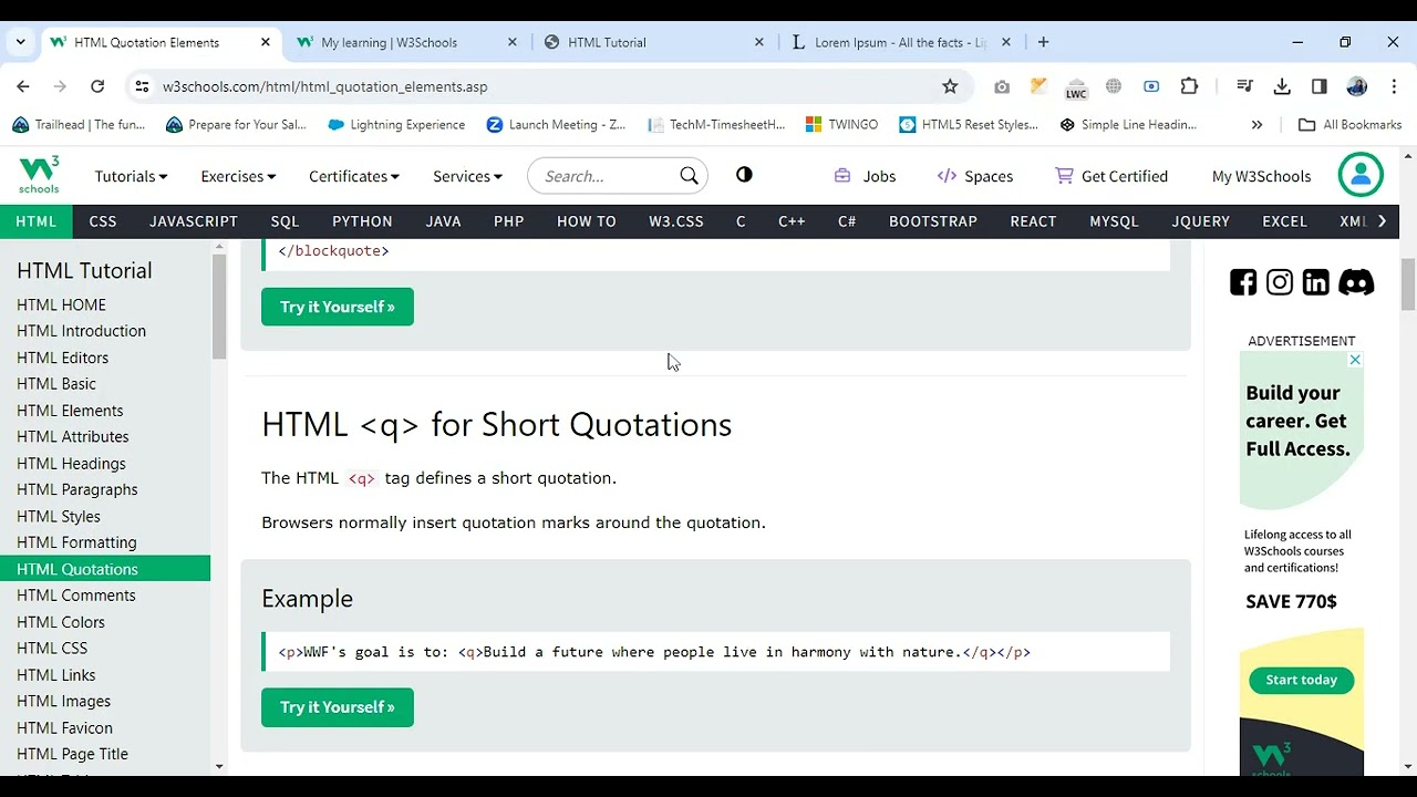 W3Schools HTML Tutorial 06 | Quotation, Citation and Comment