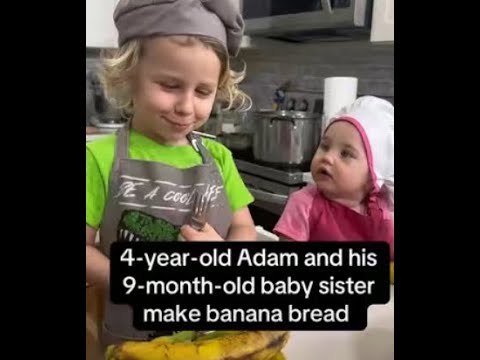 4-year-old Adam and his 9-month-old baby sister Sunny make the most delicious banana bread πΌπΌ