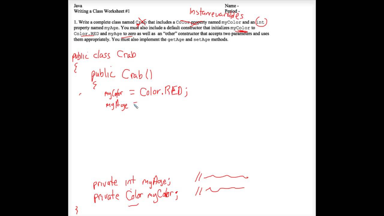 Java Writing a Class Worksheet 1