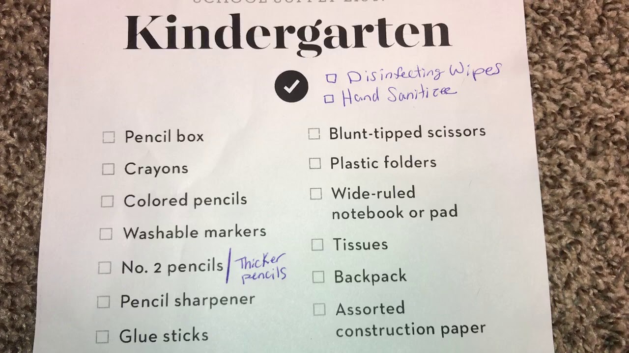Kindergarten School Supply List