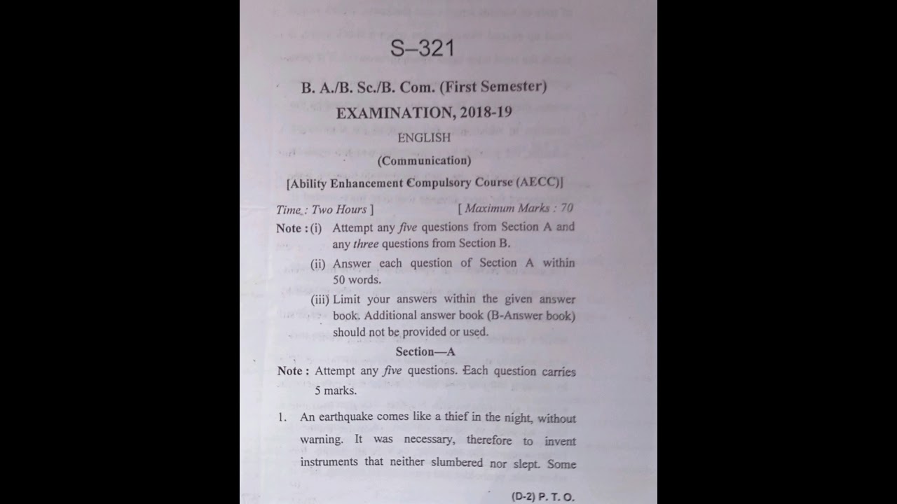 English communication exam paper Ability enhancement compulsory course aecc exam paper for Bsc bahnb