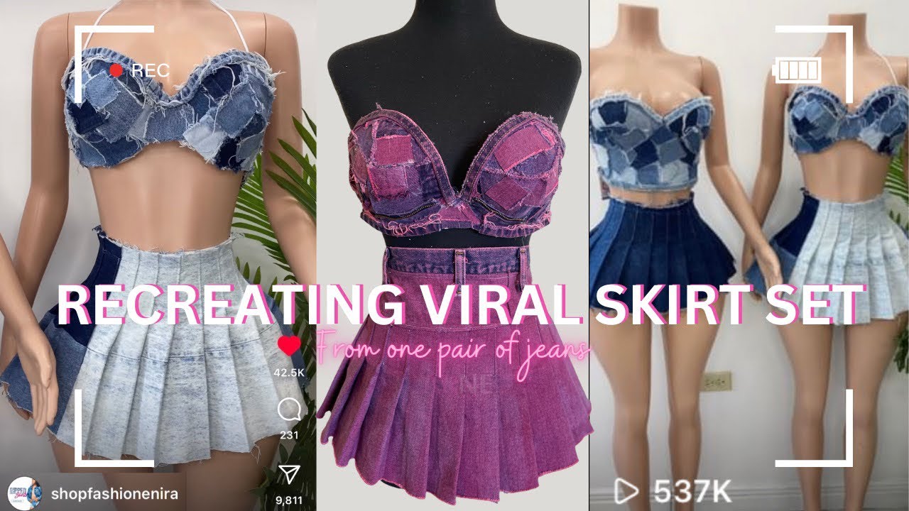 DIY DENIM PLEATED SKIRT SET | This Went VIRAL on Instagram 🪡💕