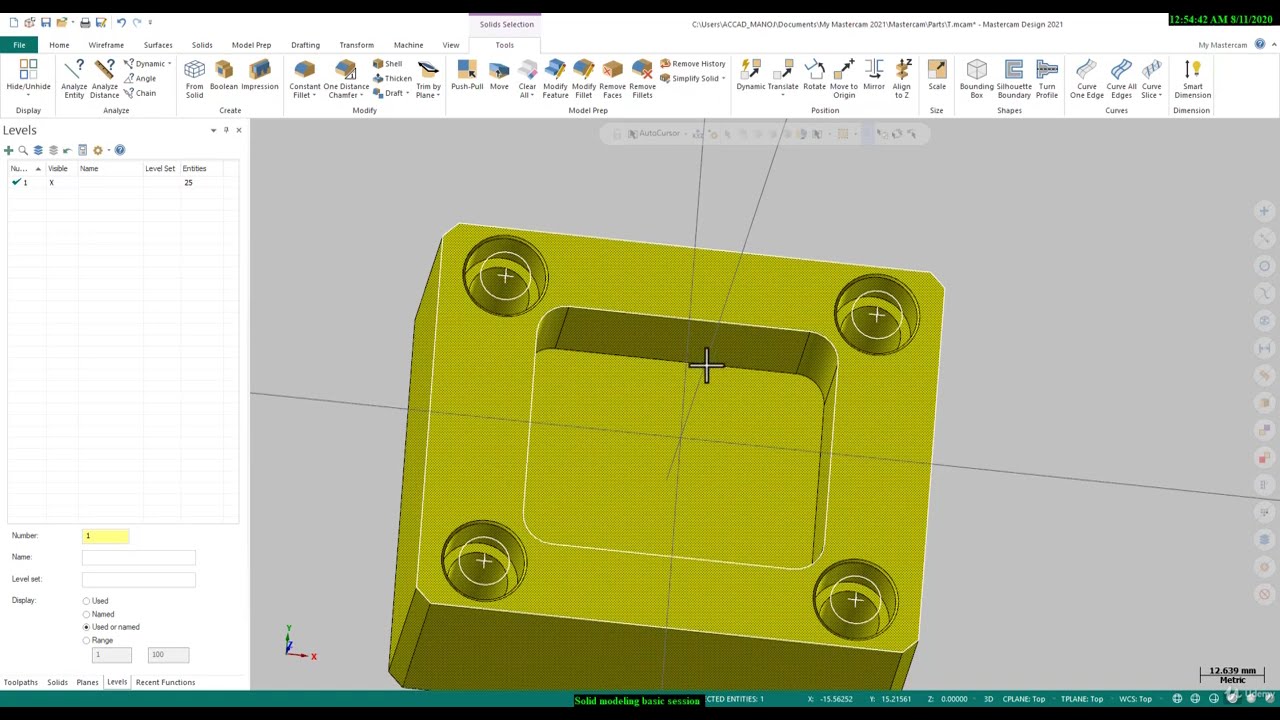 Solid modeling Basic || Mastercam Training Tutorials 7 || Mastercam 5 Axis Training