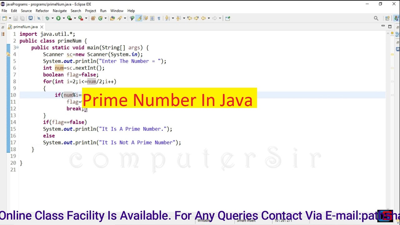 Prime Number Program in Java. (Part-14)