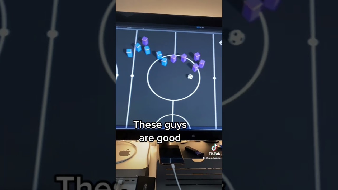 Just showing off my AI bots learning to play soccer (using Unity’s ML-Agents)..will update when done