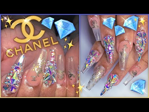 💎 Chanel Logo Clear Glass Acrylic Bling Coffin Full Set