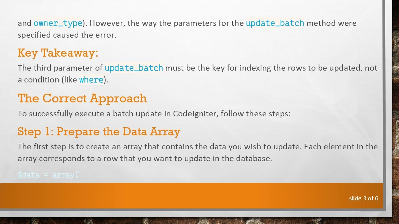 Fixing the Batch Update Error in CodeIgniter