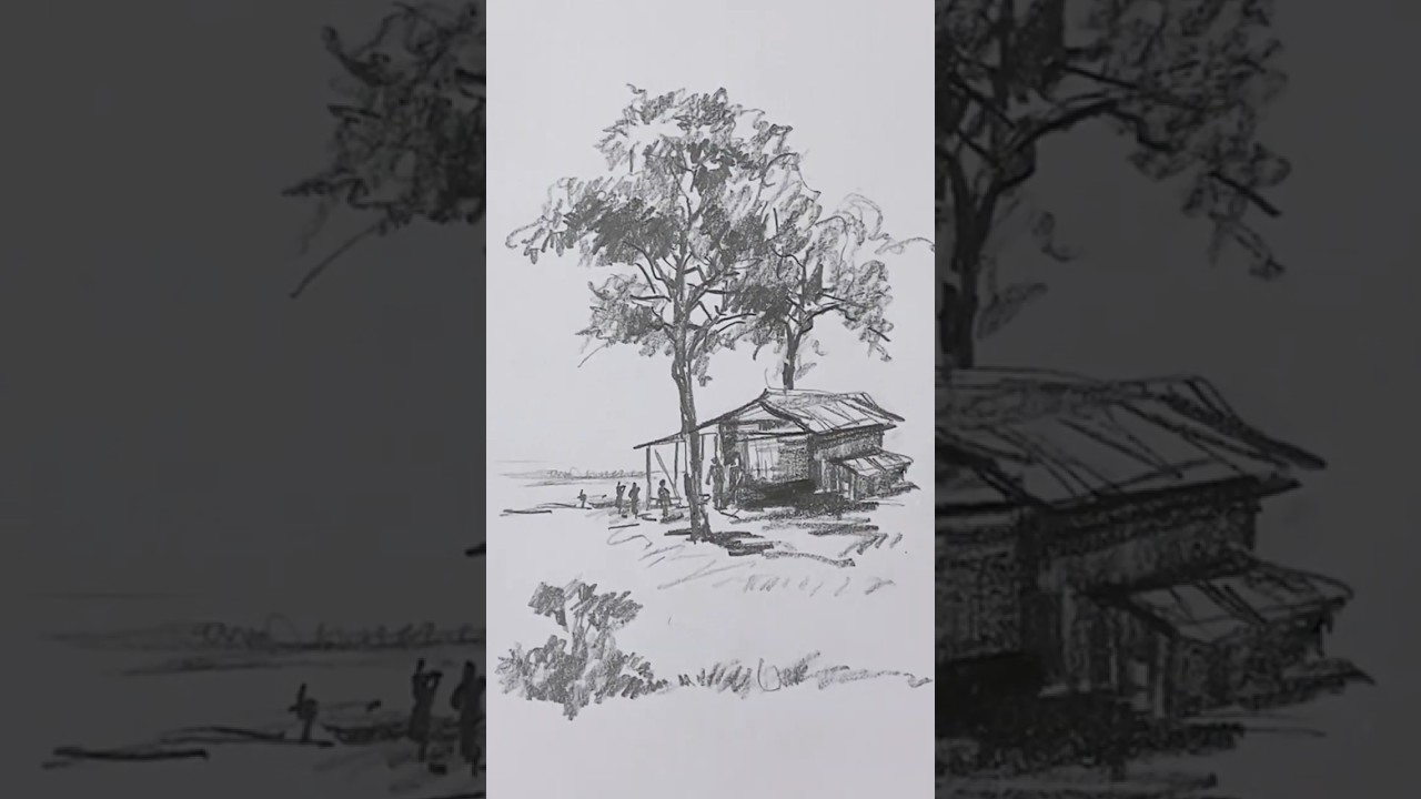 Amazing technic for village pencil sketches || easy village sketches