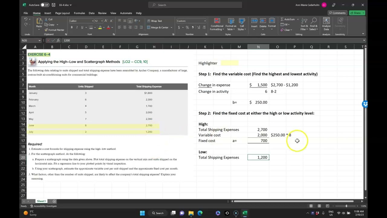 High-low method - E6-4