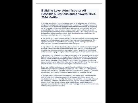 Building Level Administrator All Possible Questions and Answers 2023/2024 Verified