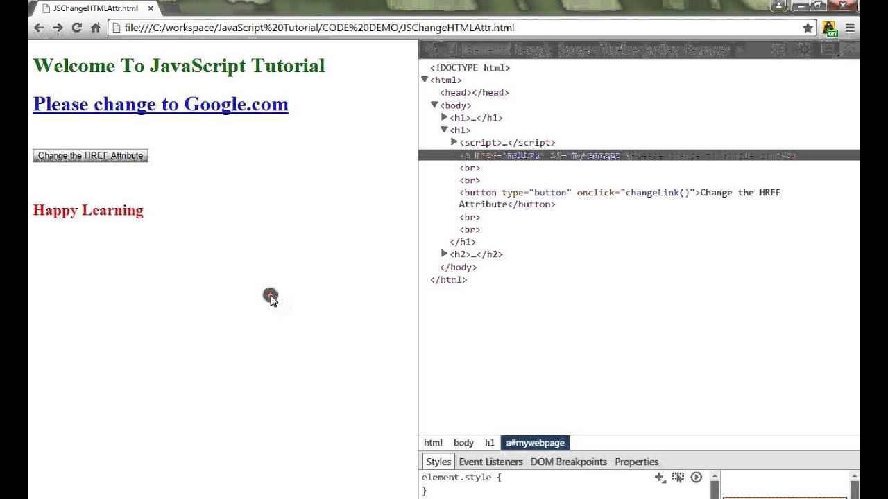 JAVASCRIPT HOW TO CHANGE HTML ATTRIBUTE DEMO