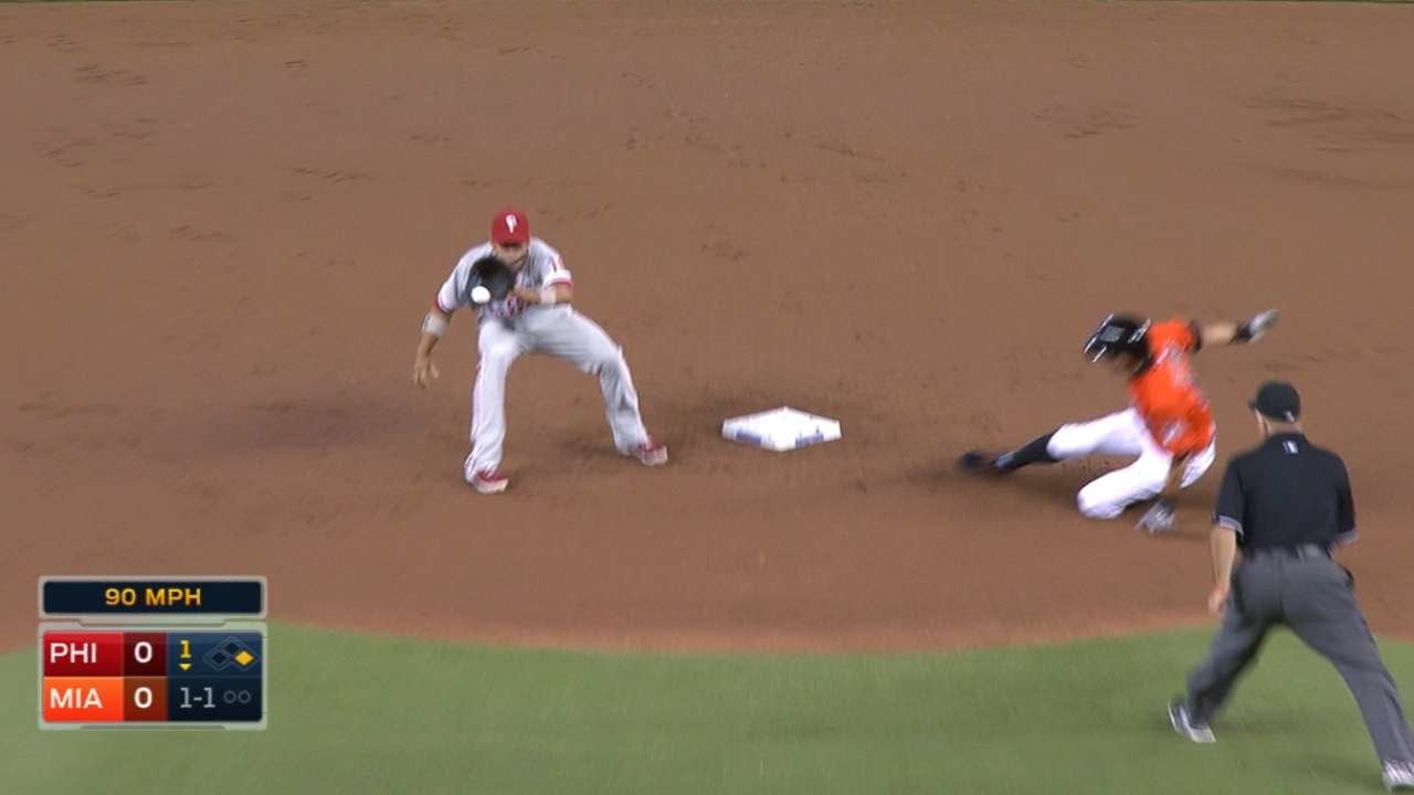 PHI@MIA: Ichiro creates run with walk, stolen bases