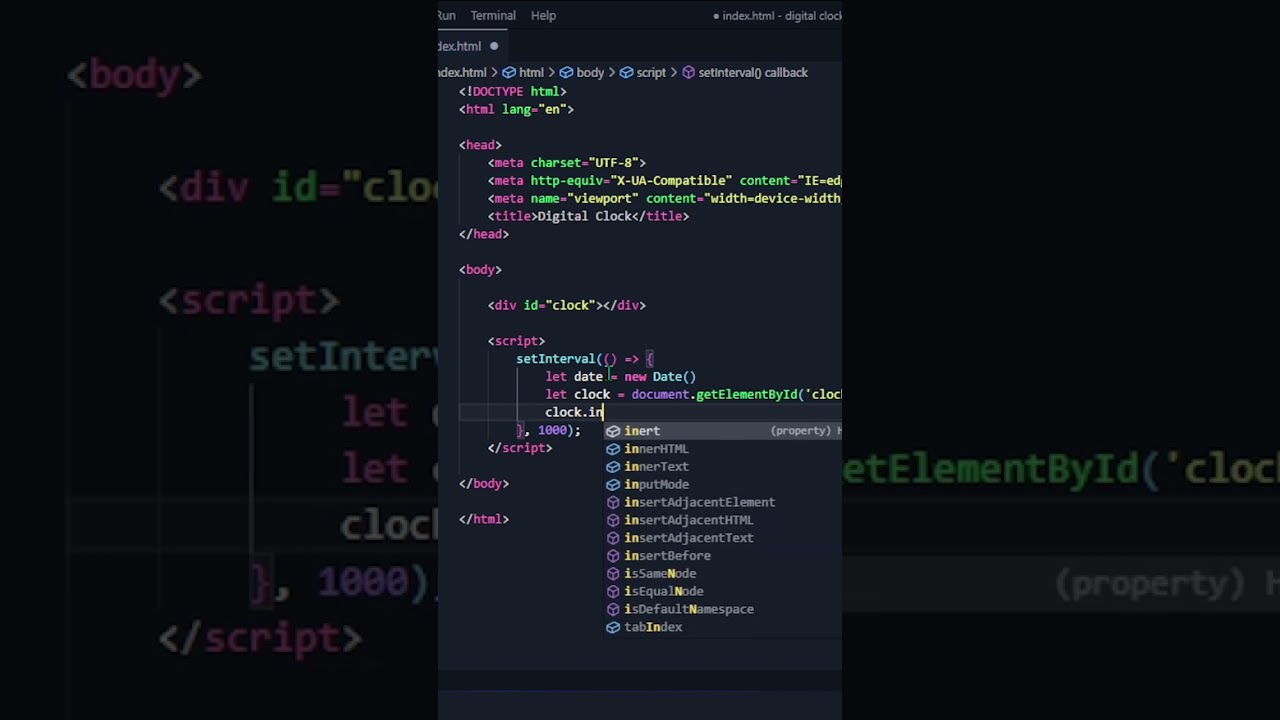 Amazing Working Digital Clock using Html & Javascript #shorts
