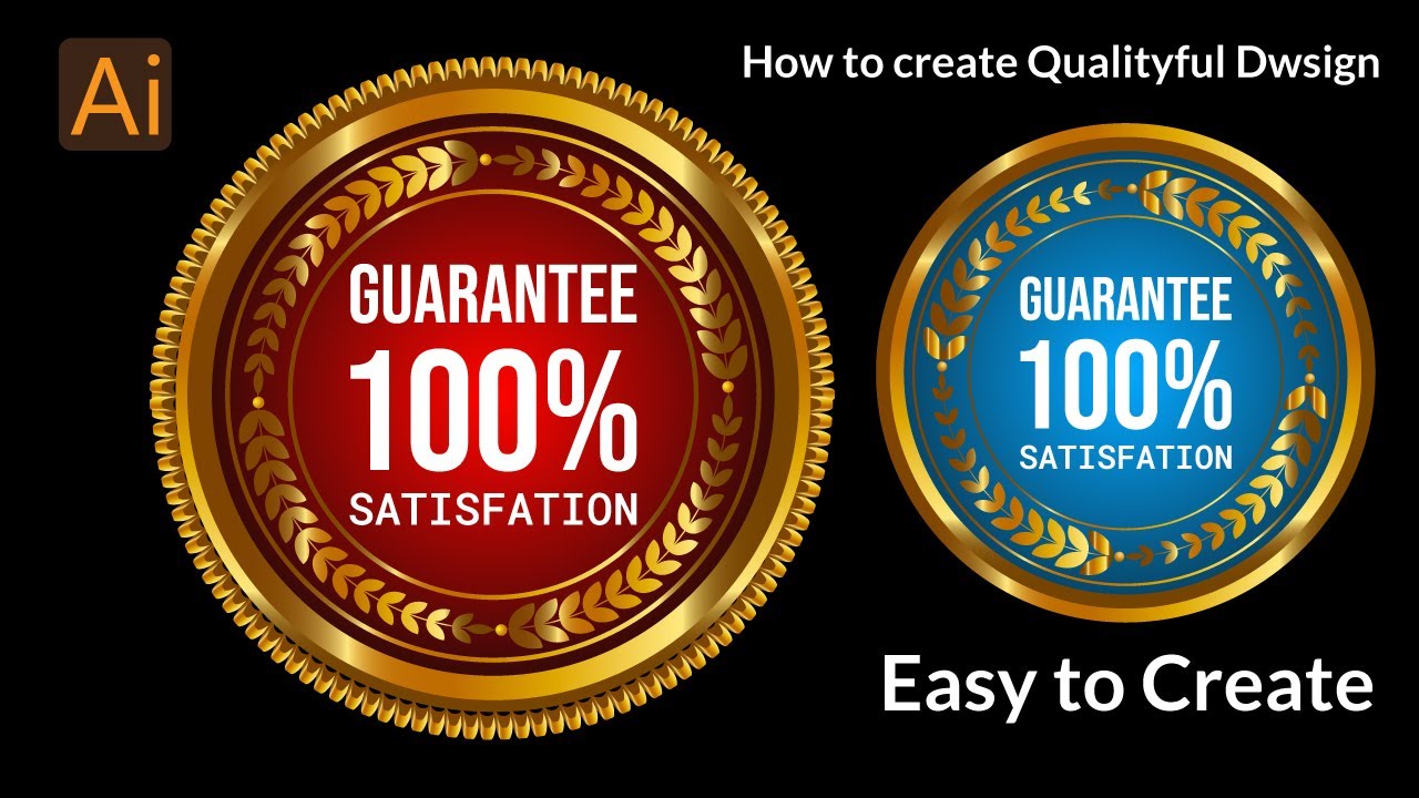 Premium Quality Badge Guarantee Luxury Golden Royal Logo Label - Illustrator CC Tutorial