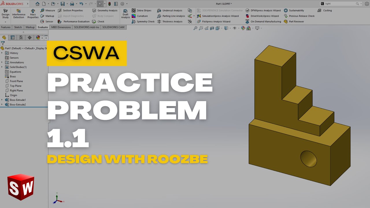 CSWA Practice Problem 1.1 Solution | SolidWorks Exam Guide